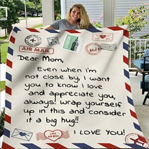 to my mom gift blanket from daughter son i love you dear mom air mail letter printed blanket throw for christmas birthday mother day’s soft bed flannel blanket (dear mom-50x60in)