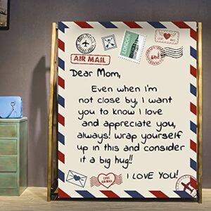 to My Mom Gift Blanket from Daughter Son I Love You Dear Mom Air Mail Letter Printed Blanket Throw for Christmas Birthday Mother Day's Soft Bed Flannel Blanket (Dear Mom-50x60in)