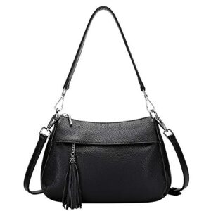 over earth genuine leather handbags for women crossbody purse ladies small hobo shoulder bag(o111-2e black)