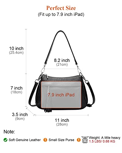 Over Earth Genuine Leather Handbags for Women Crossbody Purse Ladies Small Hobo Shoulder Bag(O111-2E Black)