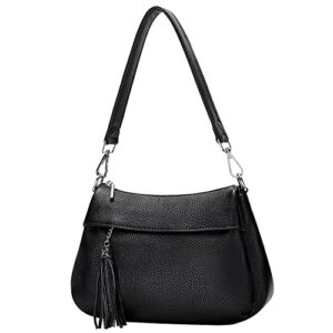 Over Earth Genuine Leather Handbags for Women Crossbody Purse Ladies Small Hobo Shoulder Bag(O111-2E Black)