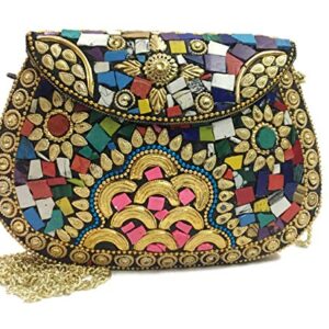 Multi color metal mosaic clutch Wallet purse party bag for women Wedding Box Clutch for Women