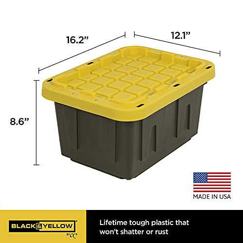 BLACK & YELLOW Original 5-Gallon Tough Storage Containers with Lids, Stackable (6 Pack)