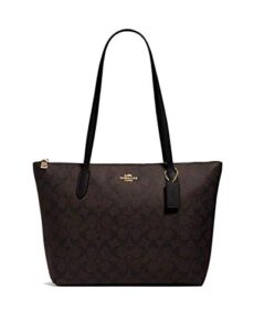 coach women’s outline signature zip tote (im/brown/black)