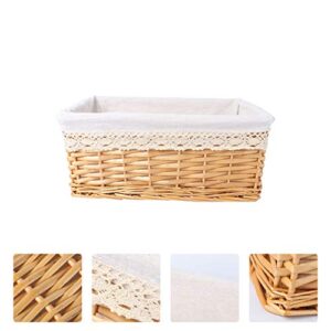 DOITOOL Seagrass Nesting Baskets Woven Basket Rattan Storage Bin Seagrass Wicker Basket with Fabric Liner Dedsktop Sundries Container Weaving Jewelry Cutlery Organizer L Wicker Storage Basket