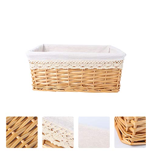 DOITOOL Seagrass Nesting Baskets Woven Basket Rattan Storage Bin Seagrass Wicker Basket with Fabric Liner Dedsktop Sundries Container Weaving Jewelry Cutlery Organizer L Wicker Storage Basket