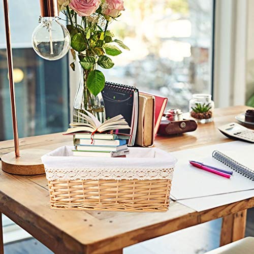 DOITOOL Seagrass Nesting Baskets Woven Basket Rattan Storage Bin Seagrass Wicker Basket with Fabric Liner Dedsktop Sundries Container Weaving Jewelry Cutlery Organizer L Wicker Storage Basket