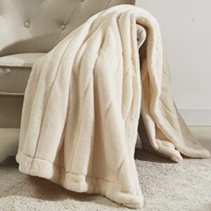 Ultra Soft Reversible Faux Fur Throw, Thick Fluffy Blanket for Winter Sofa Couch, Cuddly & Warm, (50"x 60", Cream)