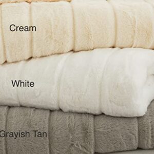 Ultra Soft Reversible Faux Fur Throw, Thick Fluffy Blanket for Winter Sofa Couch, Cuddly & Warm, (50"x 60", Cream)