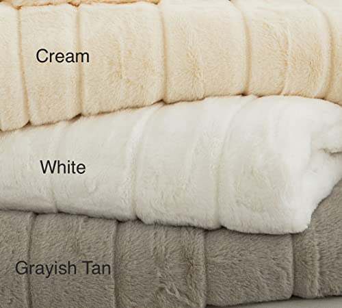 Ultra Soft Reversible Faux Fur Throw, Thick Fluffy Blanket for Winter Sofa Couch, Cuddly & Warm, (50"x 60", Cream)