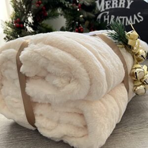 Ultra Soft Reversible Faux Fur Throw, Thick Fluffy Blanket for Winter Sofa Couch, Cuddly & Warm, (50"x 60", Cream)