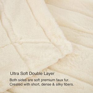 Ultra Soft Reversible Faux Fur Throw, Thick Fluffy Blanket for Winter Sofa Couch, Cuddly & Warm, (50"x 60", Cream)