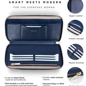 SERMAN BRANDS Women's Classic Clutch Wallets for Women RFID Blocking. Blue Purse Card Wallet w. Phone Holder (Prestige)