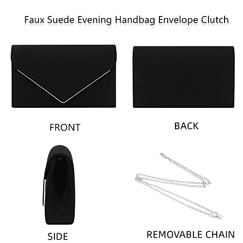 jascaela Women's Faux Suede Evening Clutch Handbags Envelope Evening Purses for Wedding Cocktail Prom Party - Black