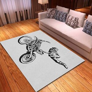 rouihot non-slip area rug 2’7″x 6′ motocross motorcycle jump on gray bike dirt freestyle chopper rugs carpet for classroom living room bedroom dining kindergarten room