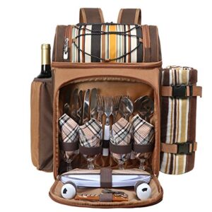 hap tim picnic backpack cooler for 4 person with insulated leakproof cooler bag, wine holder, fleece blanket, cutlery set,perfect for beach, day travel, hiking, camping, bbqs, family and lovers gifts