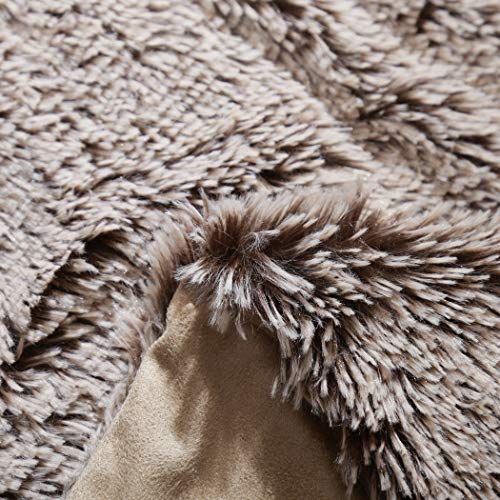 MOONLINE Super Soft Two Tone Faux Fur Throw Blanket, Decorative Fuzzy Warm Cozy Rabbit Fur Throws for Sofa, Couch, Chair, Coffee Brownor (Brown, 50x60)