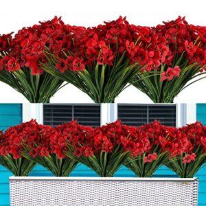 taomika 20 bundles artificial flowers outdoor uv resistant fake flowers no fade for patio porch window box home wedding farmhouse decor (deep red)