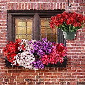 Taomika 20 Bundles Artificial Flowers Outdoor UV Resistant Fake Flowers No Fade for Patio Porch Window Box Home Wedding Farmhouse Decor (Deep Red)