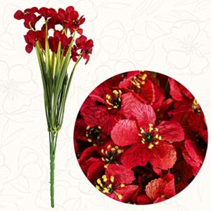 Taomika 20 Bundles Artificial Flowers Outdoor UV Resistant Fake Flowers No Fade for Patio Porch Window Box Home Wedding Farmhouse Decor (Deep Red)