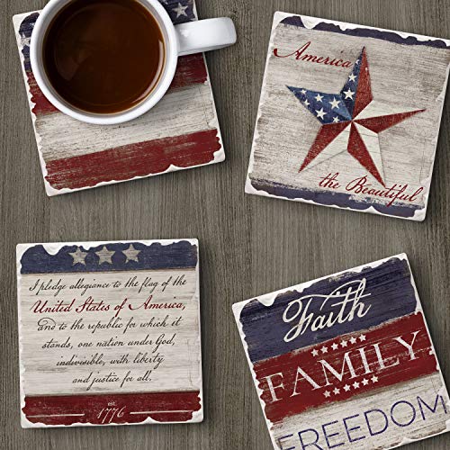 CounterArt Americana Multi-Image Absorbent Stone Tumbled Tile Coaster 4 Pack with Protective Cork Backing Manufactured in The USA