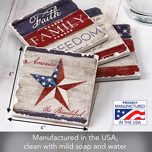 CounterArt Americana Multi-Image Absorbent Stone Tumbled Tile Coaster 4 Pack with Protective Cork Backing Manufactured in The USA