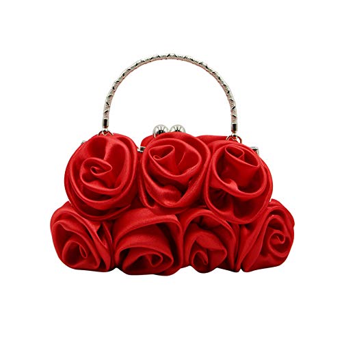 RARITYUS Women Evening Bag Silk-Like Satin Rose Shaped Clutch Handbag with Elegant Metal Handle for Party Wedding Purse