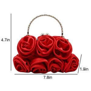 RARITYUS Women Evening Bag Silk-Like Satin Rose Shaped Clutch Handbag with Elegant Metal Handle for Party Wedding Purse