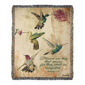 manual athbflv tapestry throw blanket, 60-inch length (hummingbird floral with verse)