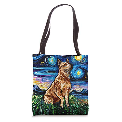 Red Heeler Starry Night Impressionist Cattle Dog Art by Aja Tote Bag