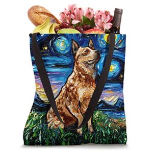 Red Heeler Starry Night Impressionist Cattle Dog Art by Aja Tote Bag