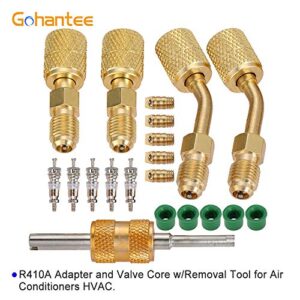 R410a Adapter for Mini Split System, Charging Vacuum Port Adapter, 5/16 Female 1/4 Male Flare, Valve Core Remover, r134a Hose Gaskets, 5V1 Valve Cores, for HVAC and Refrigeration Service