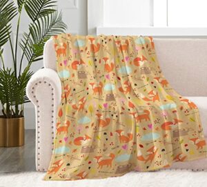 fox throw blanket cute fox print blanket for kids men women adult, soft lightweight fleece blanket foxes blanket for gifts couch bed sofa living room decor 50″ x 60″