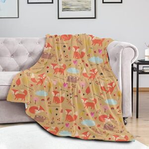 Fox Throw Blanket Cute Fox Print Blanket for Kids Men Women Adult, Soft Lightweight Fleece Blanket Foxes Blanket for Gifts Couch Bed Sofa Living Room Decor 50" x 60"