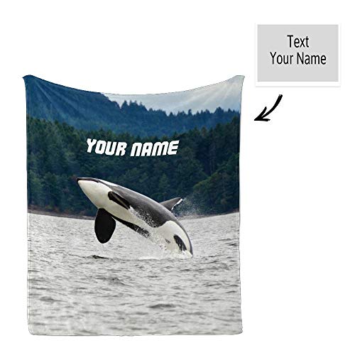 CUXWEOT Custom Blanket with Name Text,Personalized Jumping Killer Whale Super Soft Fleece Throw Blanket for Couch Sofa Bed (50 X 60 inches)