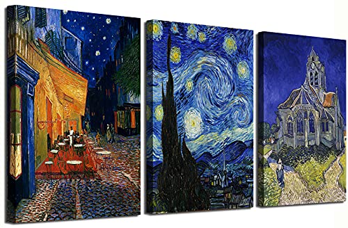 msspart Canvas Prints Giclee Artwork for Wall Decor, Classic Van Gogh Artwork Painting Reproduction Starry Night Canvas Art Picture Photo Prints for Wall Art Decoration 12"x16"x3 Piece