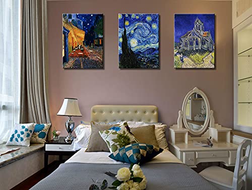 msspart Canvas Prints Giclee Artwork for Wall Decor, Classic Van Gogh Artwork Painting Reproduction Starry Night Canvas Art Picture Photo Prints for Wall Art Decoration 12"x16"x3 Piece