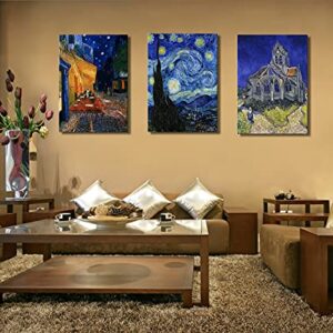 msspart Canvas Prints Giclee Artwork for Wall Decor, Classic Van Gogh Artwork Painting Reproduction Starry Night Canvas Art Picture Photo Prints for Wall Art Decoration 12"x16"x3 Piece