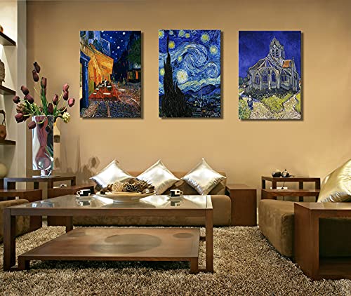 msspart Canvas Prints Giclee Artwork for Wall Decor, Classic Van Gogh Artwork Painting Reproduction Starry Night Canvas Art Picture Photo Prints for Wall Art Decoration 12"x16"x3 Piece