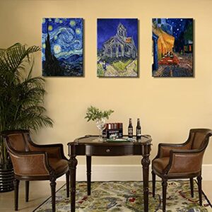 msspart Canvas Prints Giclee Artwork for Wall Decor, Classic Van Gogh Artwork Painting Reproduction Starry Night Canvas Art Picture Photo Prints for Wall Art Decoration 12"x16"x3 Piece