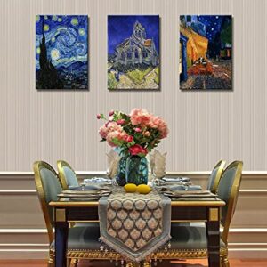 msspart Canvas Prints Giclee Artwork for Wall Decor, Classic Van Gogh Artwork Painting Reproduction Starry Night Canvas Art Picture Photo Prints for Wall Art Decoration 12"x16"x3 Piece