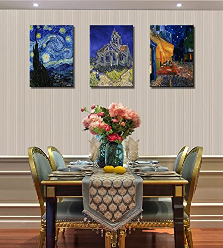 msspart Canvas Prints Giclee Artwork for Wall Decor, Classic Van Gogh Artwork Painting Reproduction Starry Night Canvas Art Picture Photo Prints for Wall Art Decoration 12"x16"x3 Piece