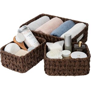 granny says wicker baskets for organizing, nesting storage baskets for shelves, 1 large woven basket and 2 small storage baskets waterproof, brown, 3-pack