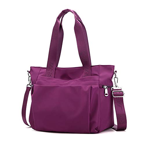 YANAIER Women Nylon Tote Bag Waterproof Multi-function Shoulder Handbag Lightweight Travel Messenger Bags Purple