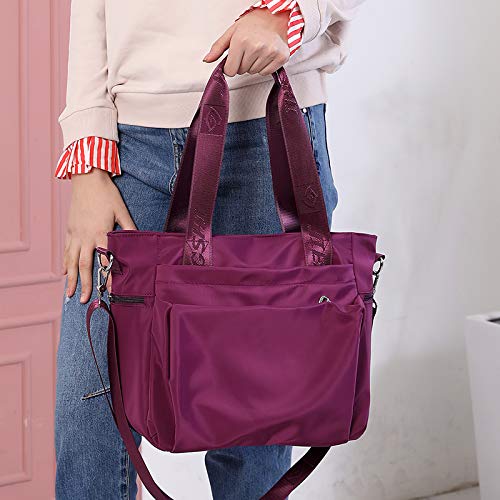 YANAIER Women Nylon Tote Bag Waterproof Multi-function Shoulder Handbag Lightweight Travel Messenger Bags Purple