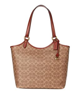 coach coated canvas signature day tote tan rust one size