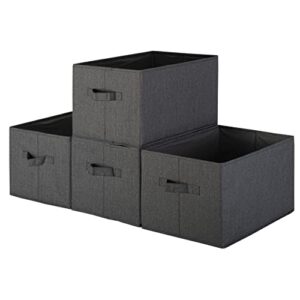 pomatree storage baskets – 4 pack – sturdy large fabric bins | foldable organizing basket bin for home, nursery, closet & shelves organization | storage basket cube shelf organizer (black)