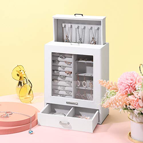 Homde Jewelry Organizer Girls Women Jewelry Box for Necklaces Rings Earrings Gift Jewelry Storage Case Porcelain Pattern Series (White)