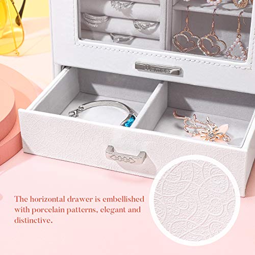 Homde Jewelry Organizer Girls Women Jewelry Box for Necklaces Rings Earrings Gift Jewelry Storage Case Porcelain Pattern Series (White)