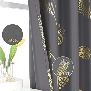 Estelar Textiler Blackout Curtains & Drapes 84 Inches Length 2 Panels Set for Living Room with Gold Palm Leaf Drapes for Bedroom, 52Wx84L, Dark Grey, 1Pair